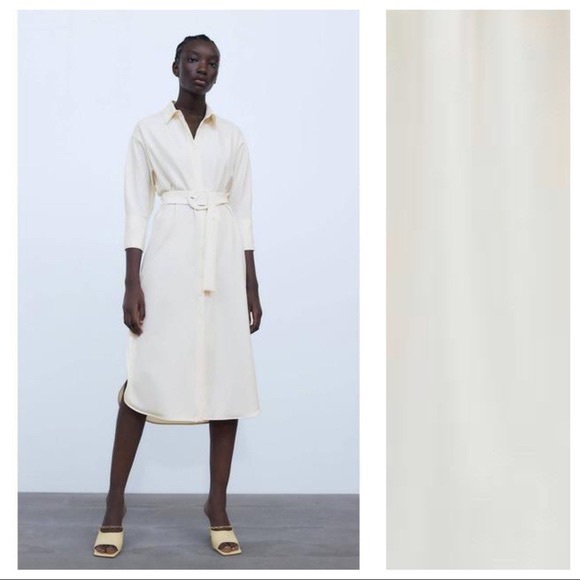 Zara | Dresses | Zara Cream Belted Shirt Midi Dress | Poshmark